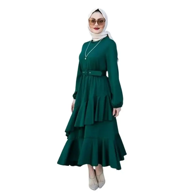 Modest-Double-layered-Outwear-with-Ruffled-Waist-Muslim-Dress-Turkey ...