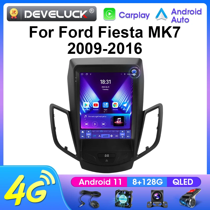 2 Din Android 11 For Ford Fiesta Mk7 2009-2016 Car Stereo Radio ...