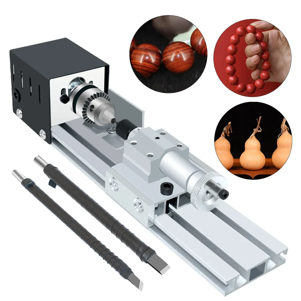 Mini Lathe Machine Tool 12-24V DIY Woodworking Wood Lathe Milling ...