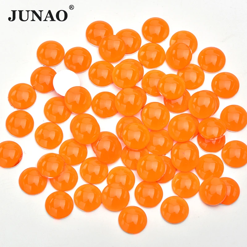 JUNAO-4mm-12mm-Neon-Orange-Color-Round-Resin-Rhinestones-Applique-Flat ...