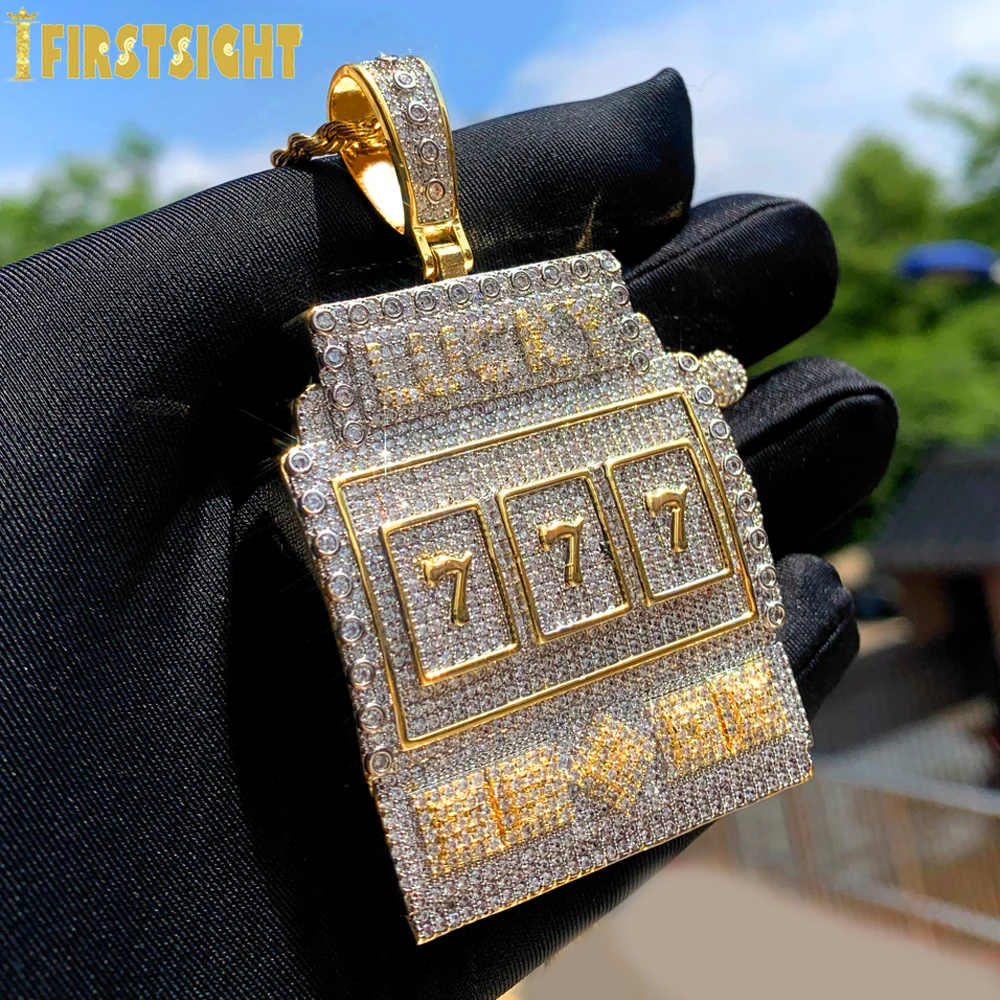 New-Iced-Out-Bling-Slot-Machines-Pendant-Necklaces-Two-Tone-Color-5A ...