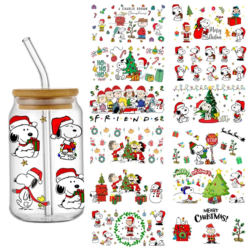D-a-de-Navidad-Snoopy-16OZ-UV-DTF-taza-envolturas-pegatina-de ...
