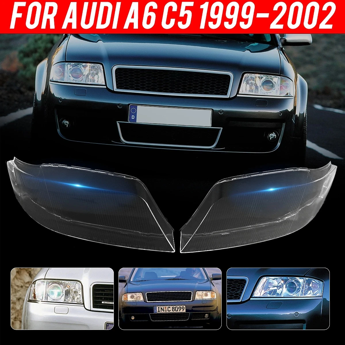 Car-Lens-Transparent-Lampshade-Headlight-Cover-For-Audi-A6-C5-1999-2002 ...