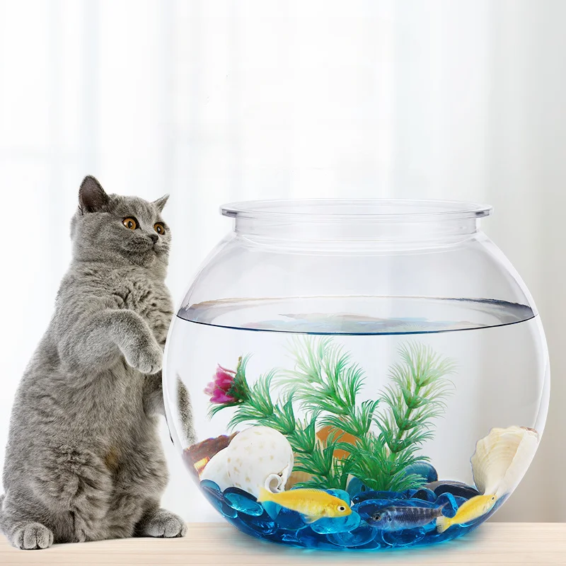 Pecera redonda de plástico transparente para sala de estar, accesorios ...