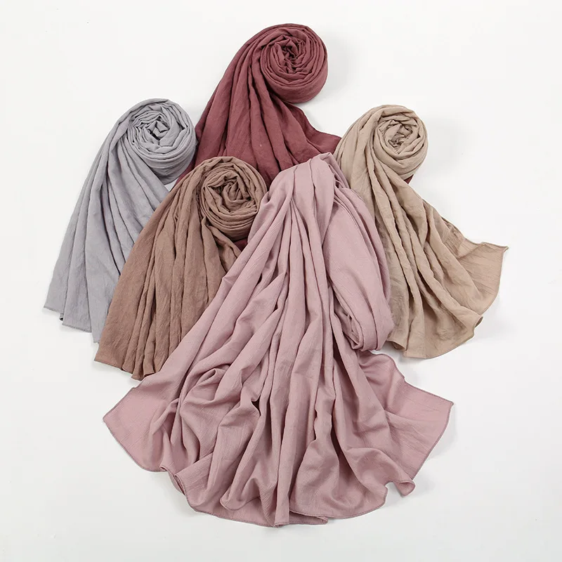 2024-Muslim-Malaysia-Fashion-Monochrome-Cotton-Wrinkle-Long-Scarf-Head ...