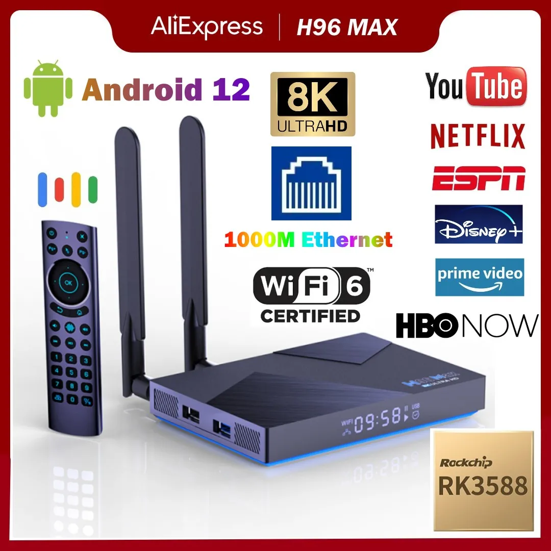 듀얼 와이파이 미디어 플레이어 셋톱 박스, 안드로이드 12 록칩 RK3588, 4GB, 32GB, 8GB, DDR4, 64GB ...