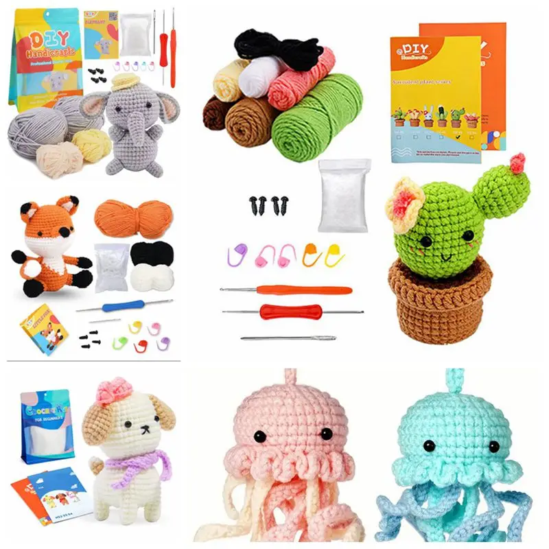 H-keln-Anh-nger-Puppe-Strick-Kits-DIY-handgemachte-Herstellung-Cartoon-Elefant-Fuchs-Hund ...