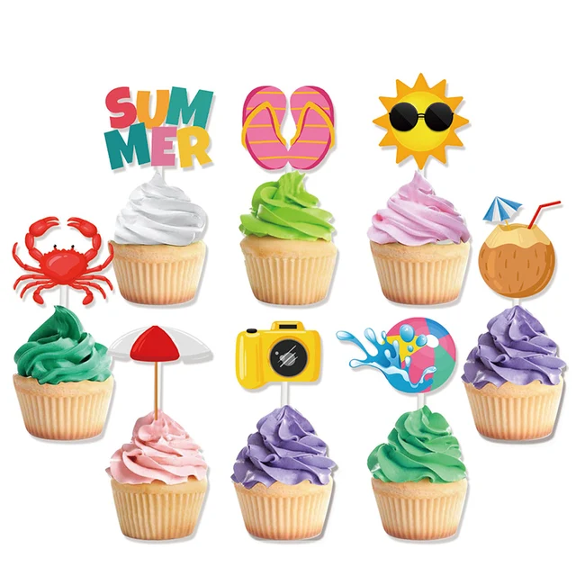 Beach Theme Toppers Summer Beach Cupcake Toppers - 100PC Tropical Party ...