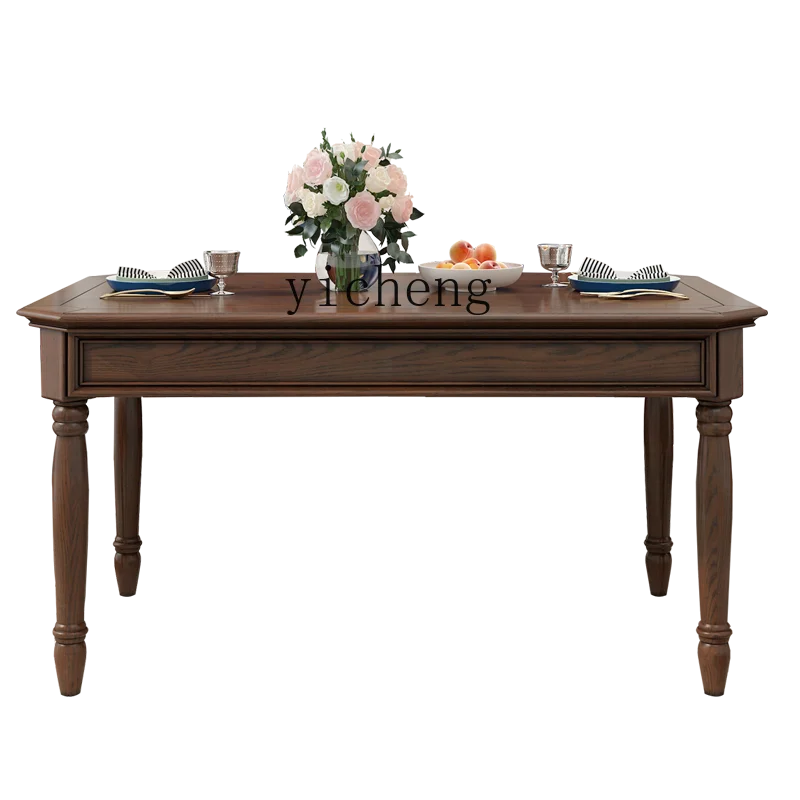 Zk-Solid-Wood-Dining-Table-Country-Retro-Dining-Tables-and-Chairs-Set-Rectangular-Dining-Table ...