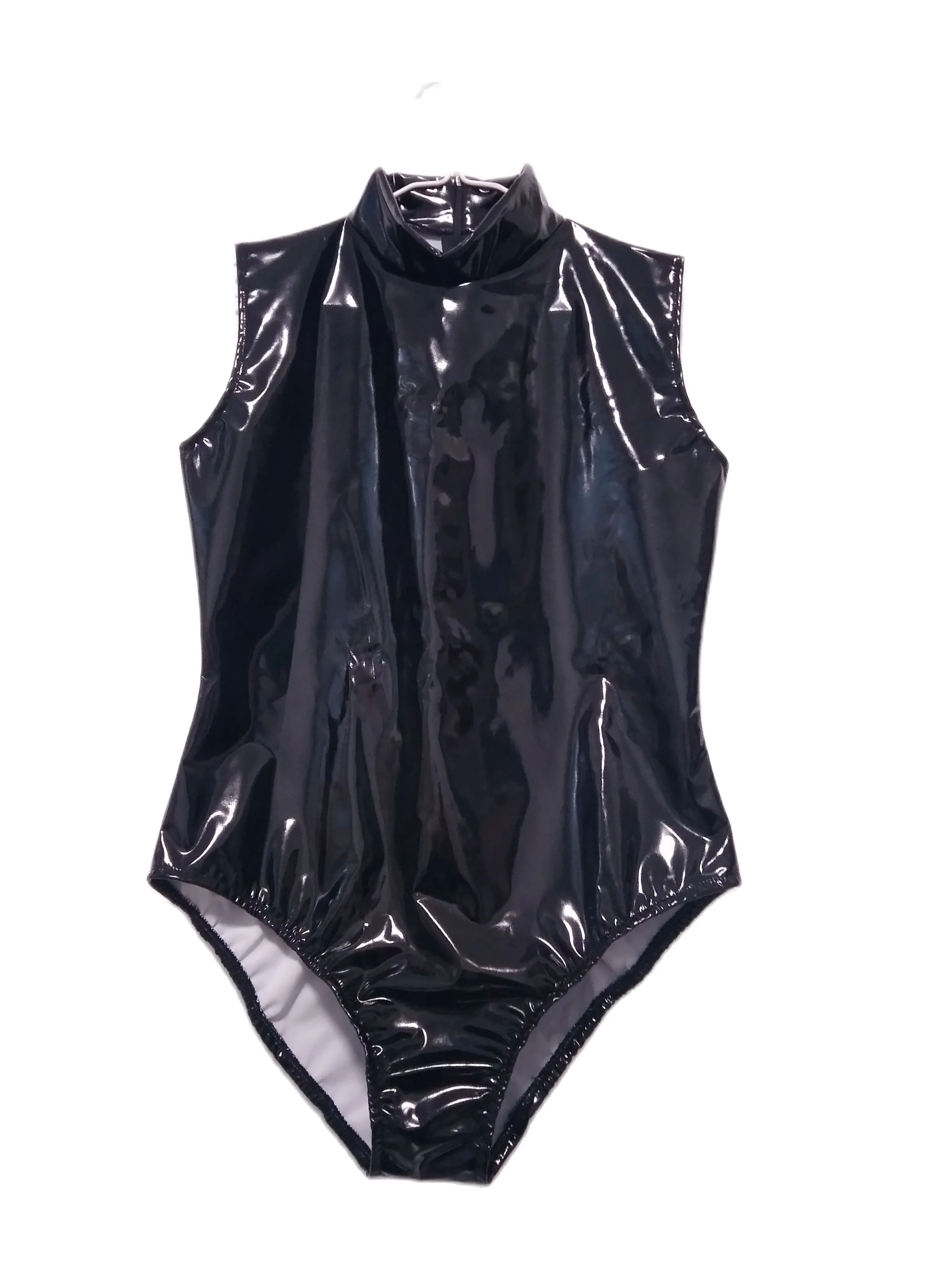 Black-shiny-PVC-Faux-Leather-Bodysuit-Womens-One-Piece-Swimsuit ...
