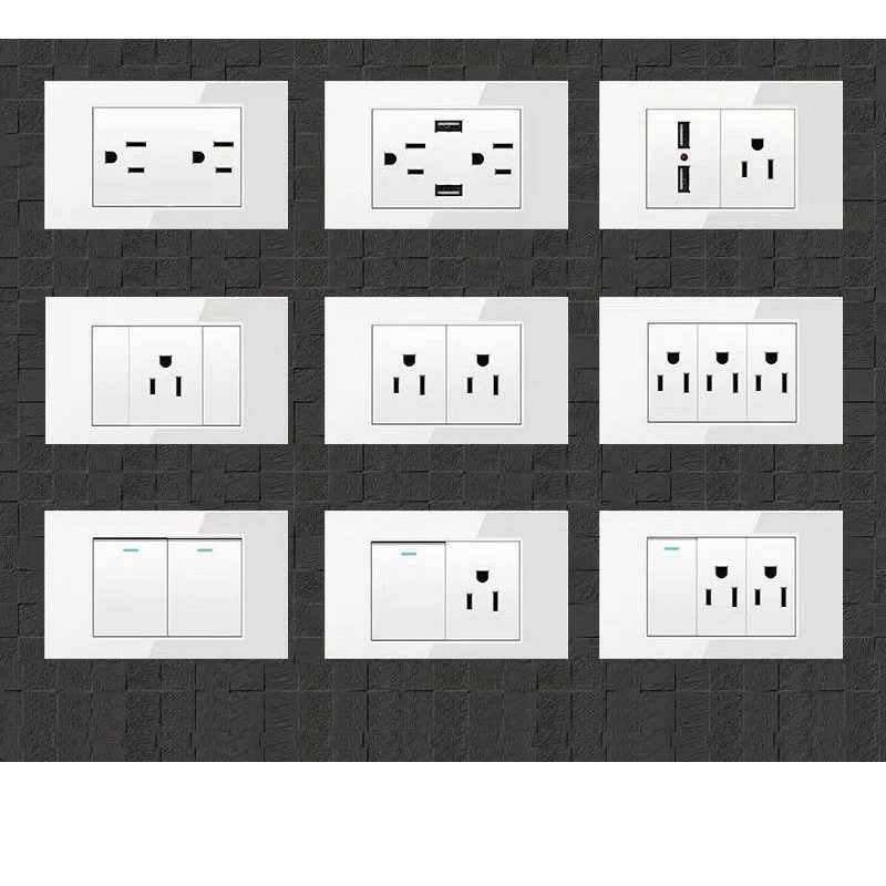 American-Standard-Socket-15A-Household-Embedded-Glass-Wall-Switch-Panel ...