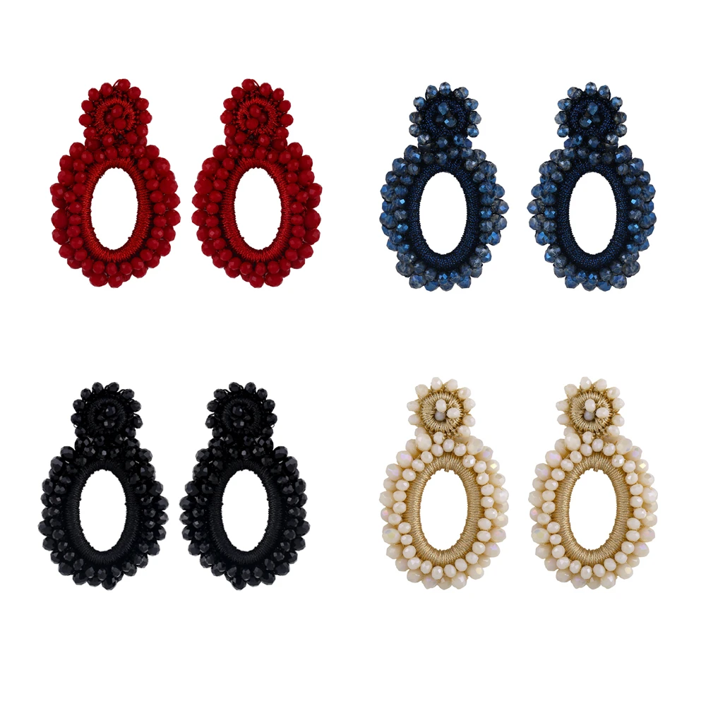 Flola Fashion Big Red Earrings For Women Beads Crystal Boho Bohemian ...