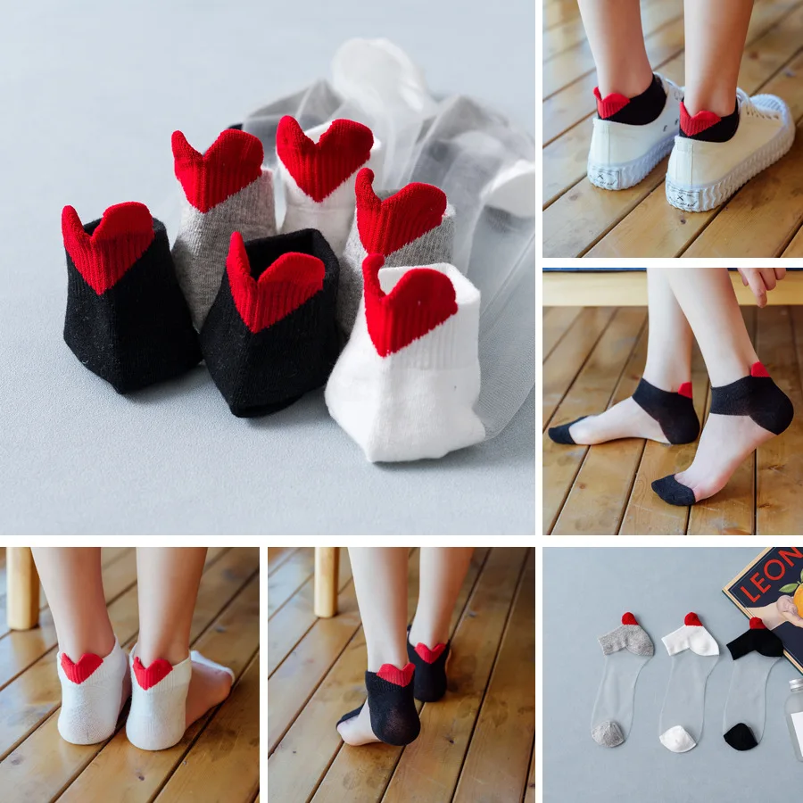 Lolita Women Jk Socks Heart Pattern Socks Summer Japanese Cute Lace ...