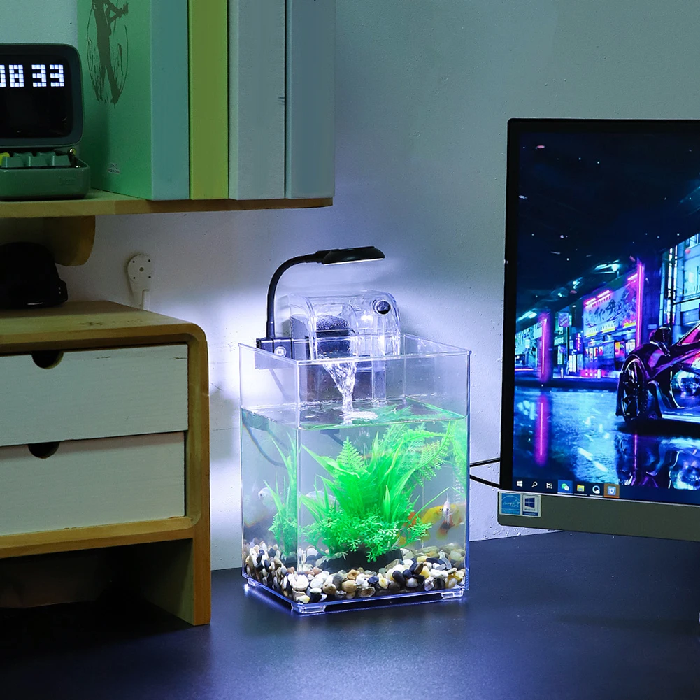 Small-Fish-Tank-Aquarium-Tank-With-LED-Light-Wall-Mounted-Filter ...