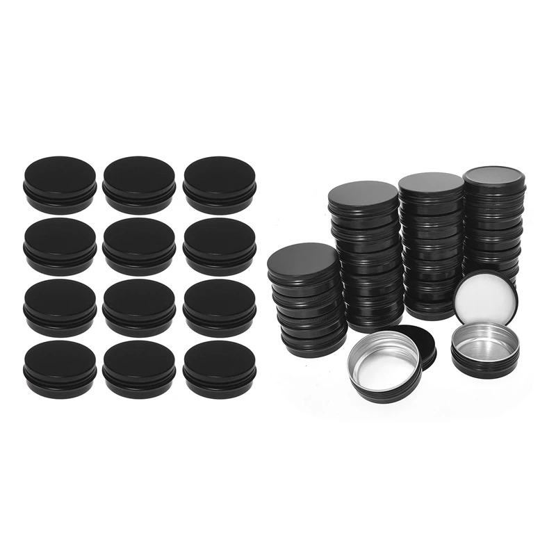 36 Pcs Black Aluminum Tin Jars Round Screw Lid Containers Empty Metal ...