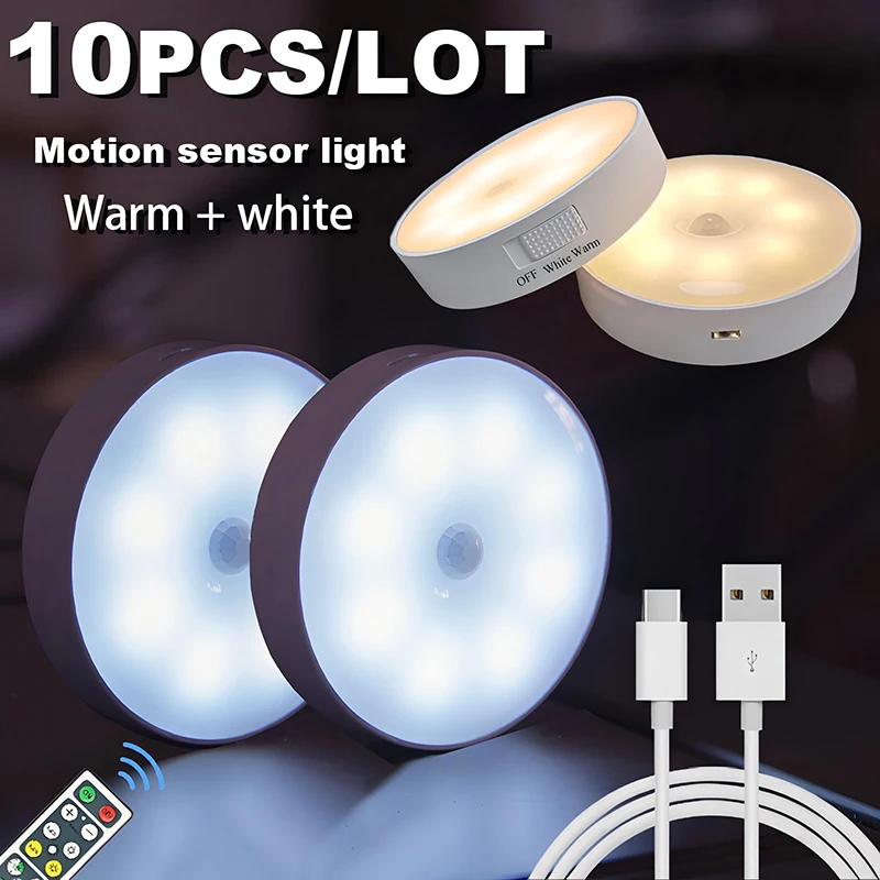 10Pcs-Smart-LED-Night-Lights-Wireless-Magentic-Suction-Motion-Sensor ...