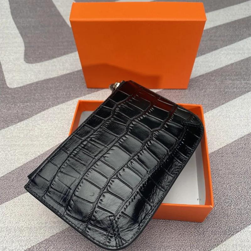 Luxury crocodile leather cardholder wallet women's black first layer ...