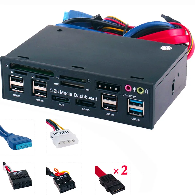 Hot 5.25" Front Panel Dashboard Media Usb 3.0 Hub Audio Esata Sata Card ...