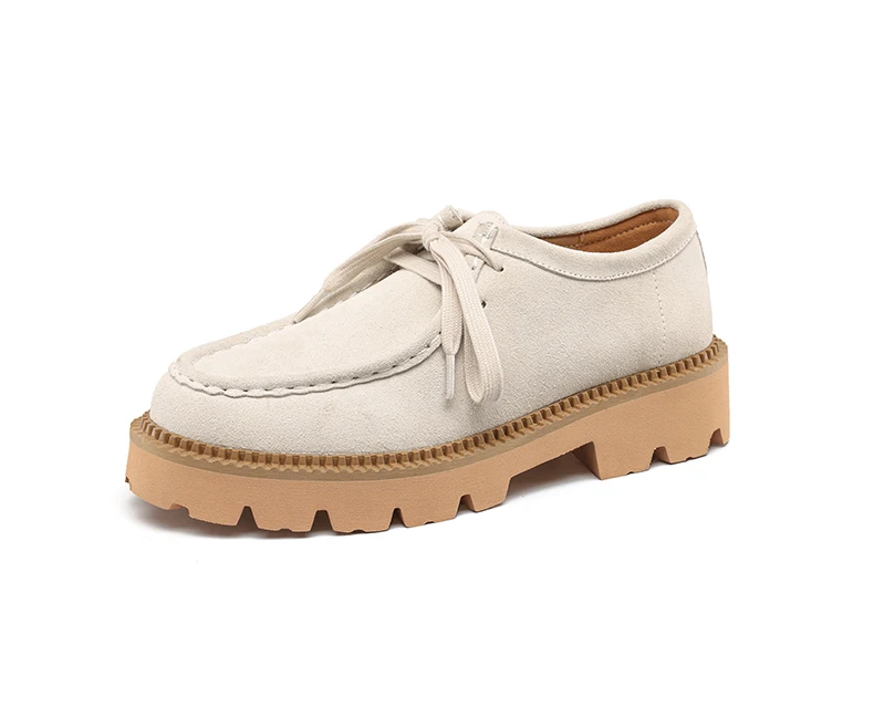 Smile Circle zapatos gruesos de ante de vaca para mujer, zapatos planos informales con cordones ...