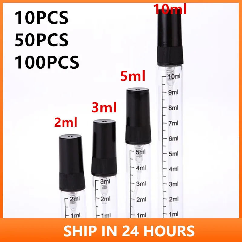 10-50-100PCS-2ml-5ml-10ml-Black-Glass-Perfume-Bottle-With-Scale-Sample ...