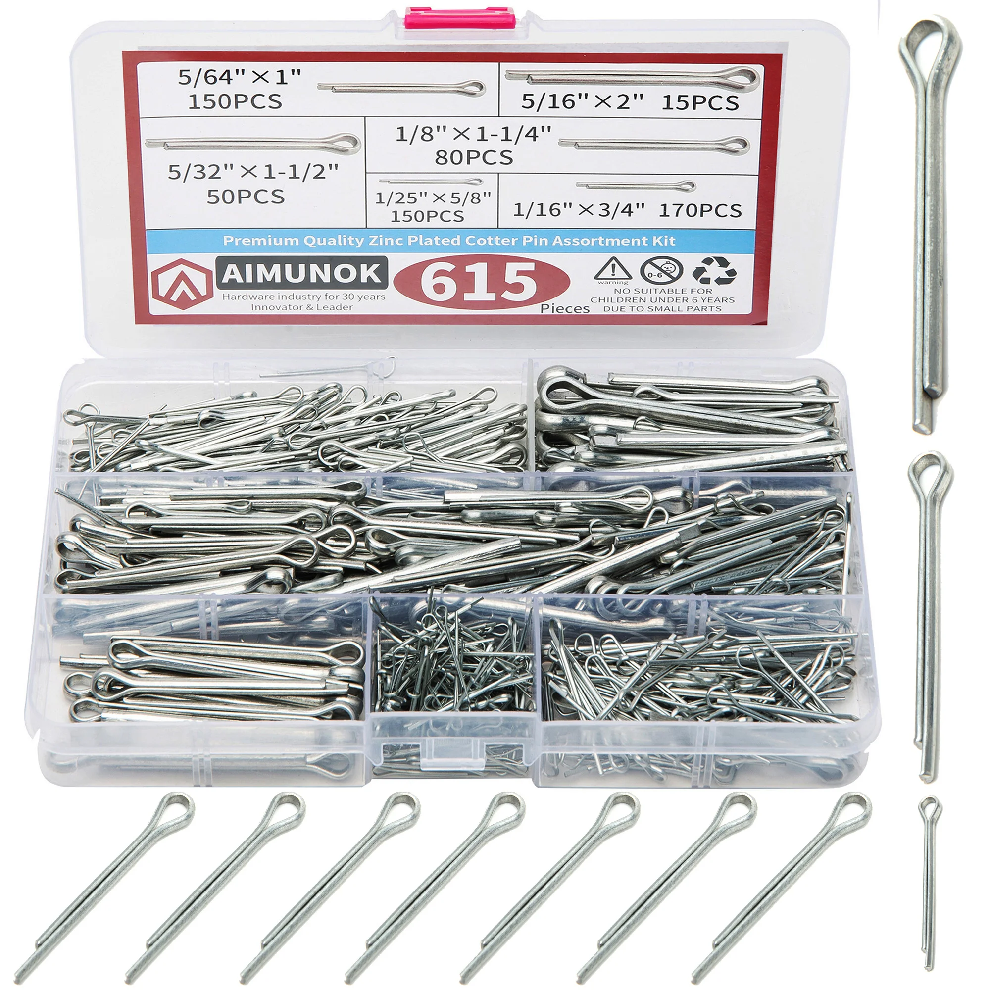 615PCS-Cotter-Pin-6-Sizes-Clip-Key-Fastner-Fitting-Assortment-Kit-for ...