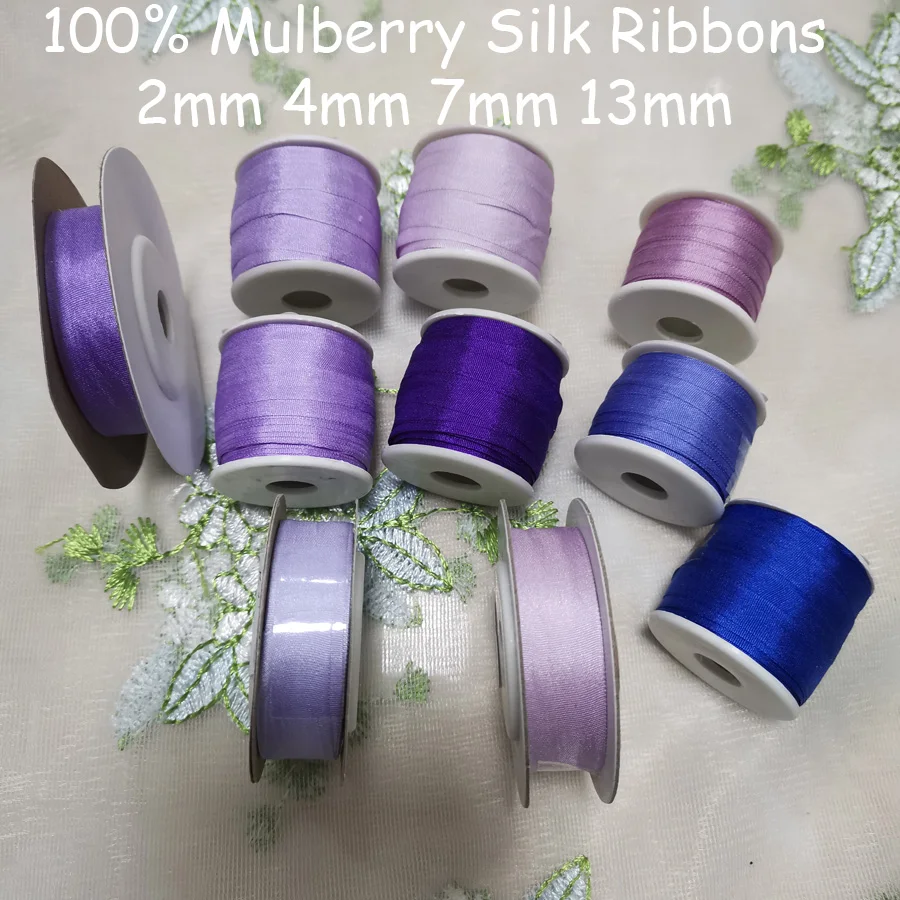 100-Genuine-Natural-Pure-Silk-Ribbon-for-Ribbons-Embroidery-Lavender ...
