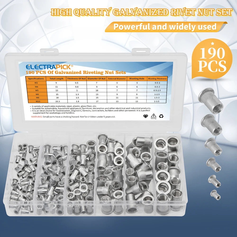 190 M3 M4 M5 M6 M8 M10 Aluminum Rivet Nuts Flat Head Thread Insert Nut ...