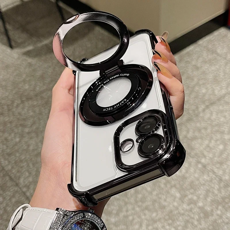 Luxury-Plating-transparent-Magnetic-Holder-Phone-Case-for-IPhone-16-15 ...