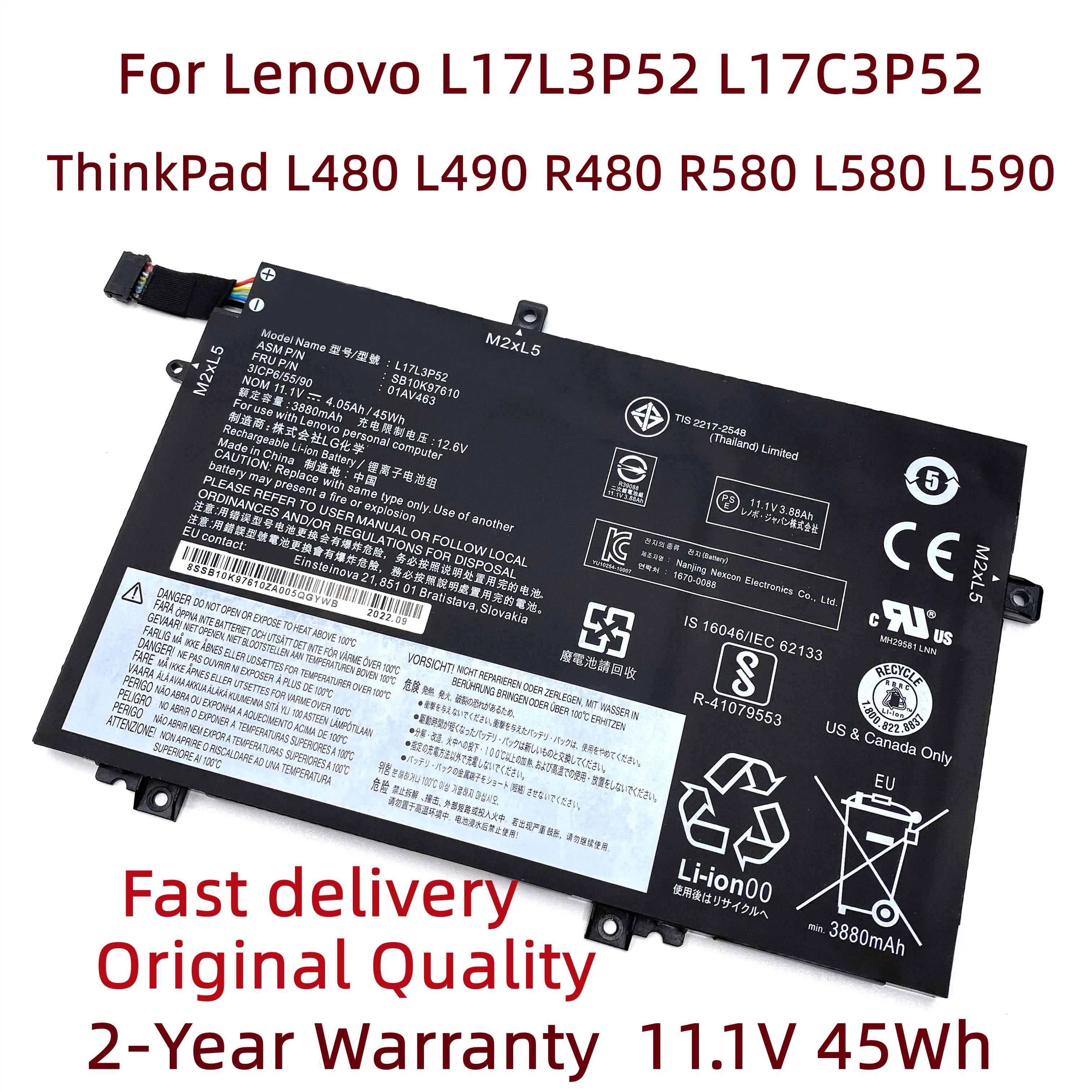 L17C3P52 Laptop Battery For Lenovo ThinkPad L480 L490 R480 R580 L580 ...