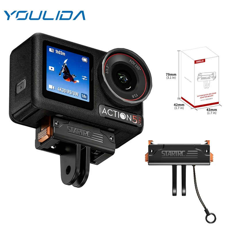 Action 5 Pro Mount Adapter for DJI Osmo 360 Action 4 3 Camera ...