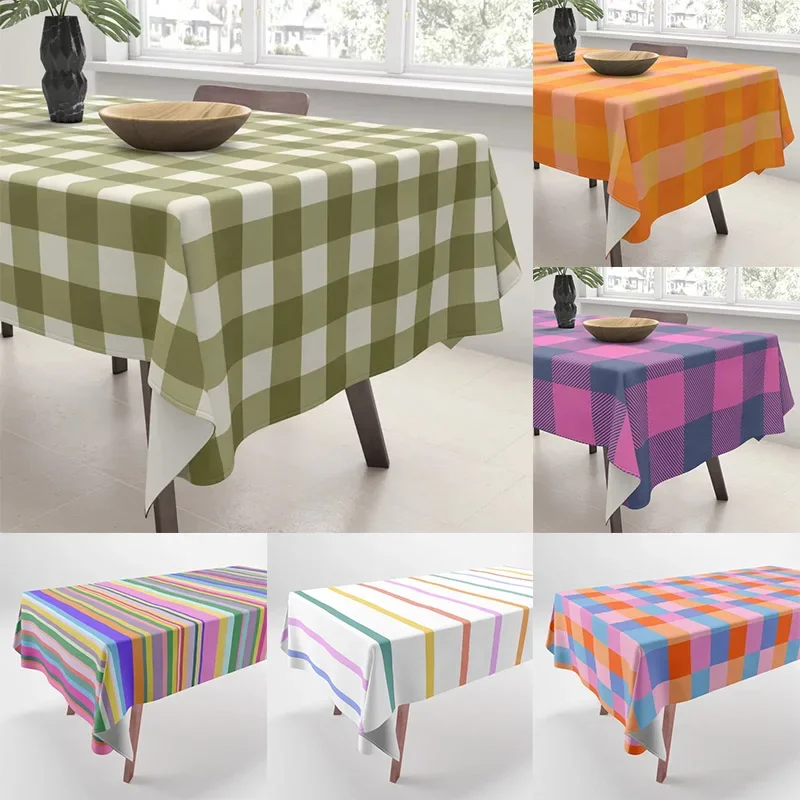 Simple-Straight-Line-Square-Grid-Print-Dining-Room-Tablecloth-Home ...