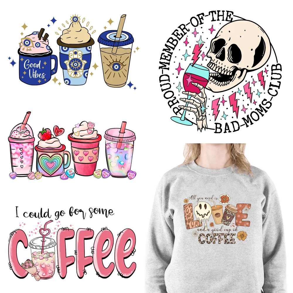 New But First Coffee Cups Designs Iron On Skeleton Decals Dtf Transfers ...