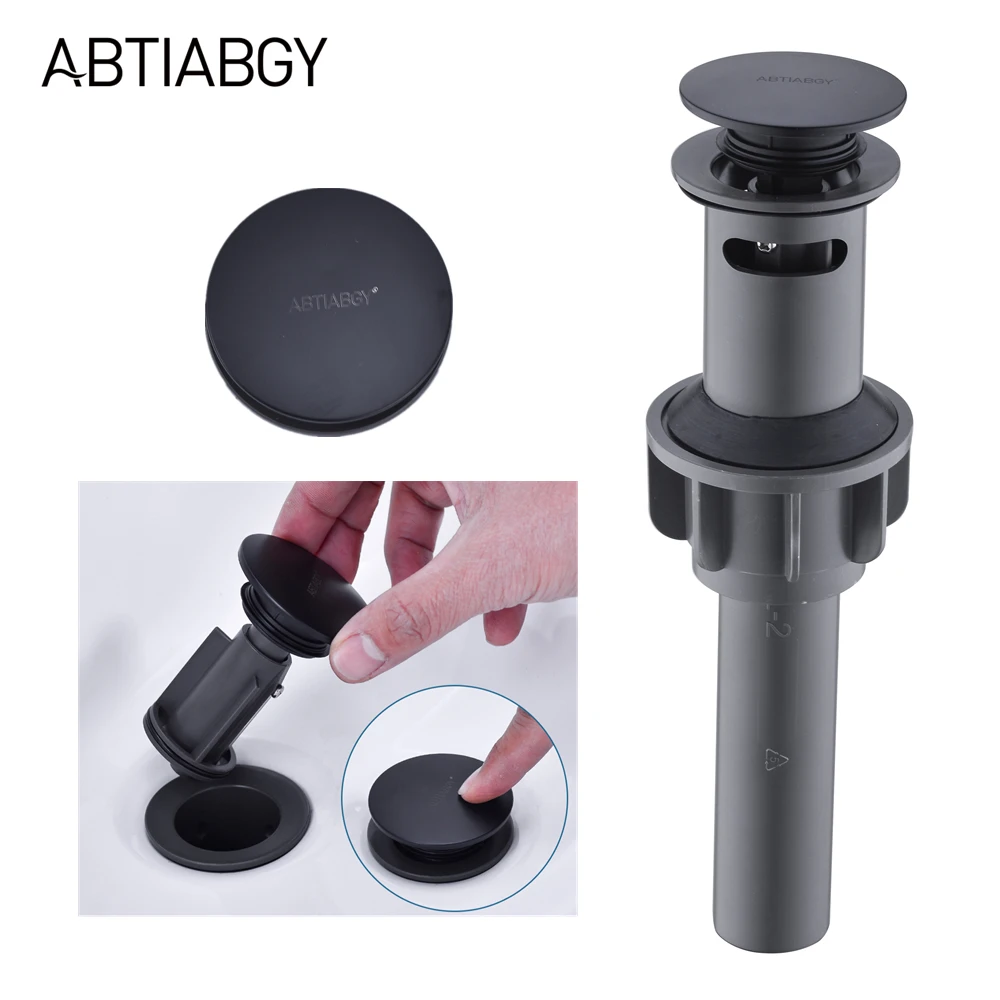 Stainless-Steel-Pop-Up-Sink-Drain-Stopper-with-Overflow-Matt-Black ...