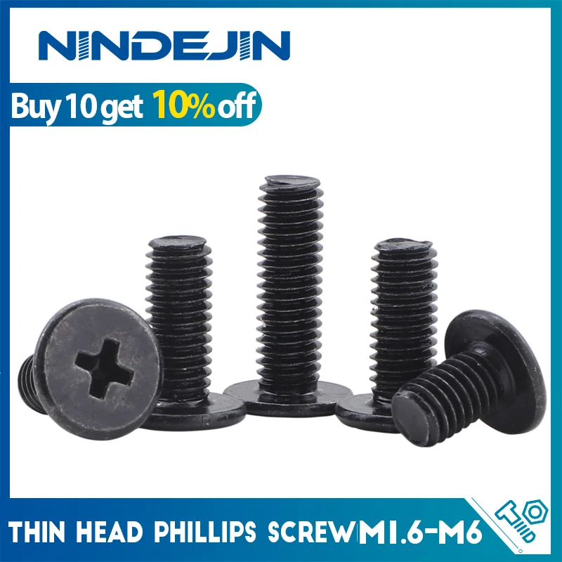 Nindejin Phillips Ultra Thin Flat Wafer Head Screw M1.6 M2 M2.5 M3 M4 ...