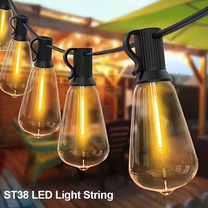 20M 30M ST38 Garland Light String Shatterproof LED Bulbs Outdoor IP44 ...