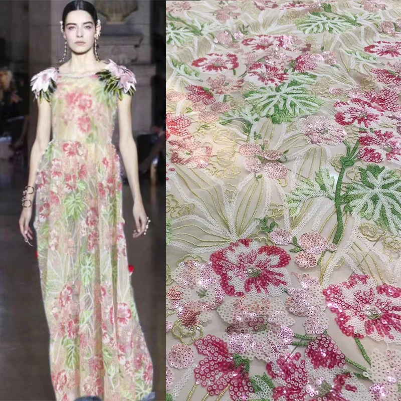 New-Multicolor-Heavy-Industry-Sequin-Mesh-Embroidery-Lace-Fabric ...