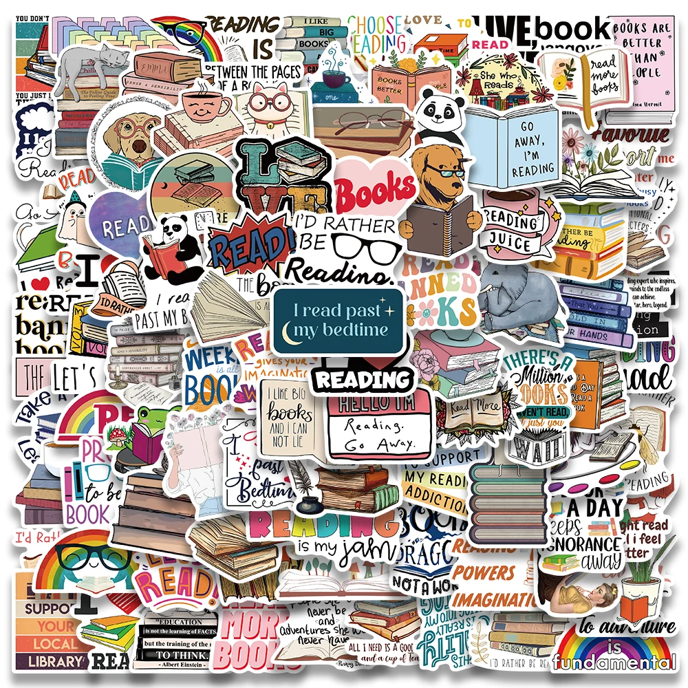 10/50/100Pcs Leuke Cartoon Lezen Boeken Stickers Voor Bagage Laptop ...