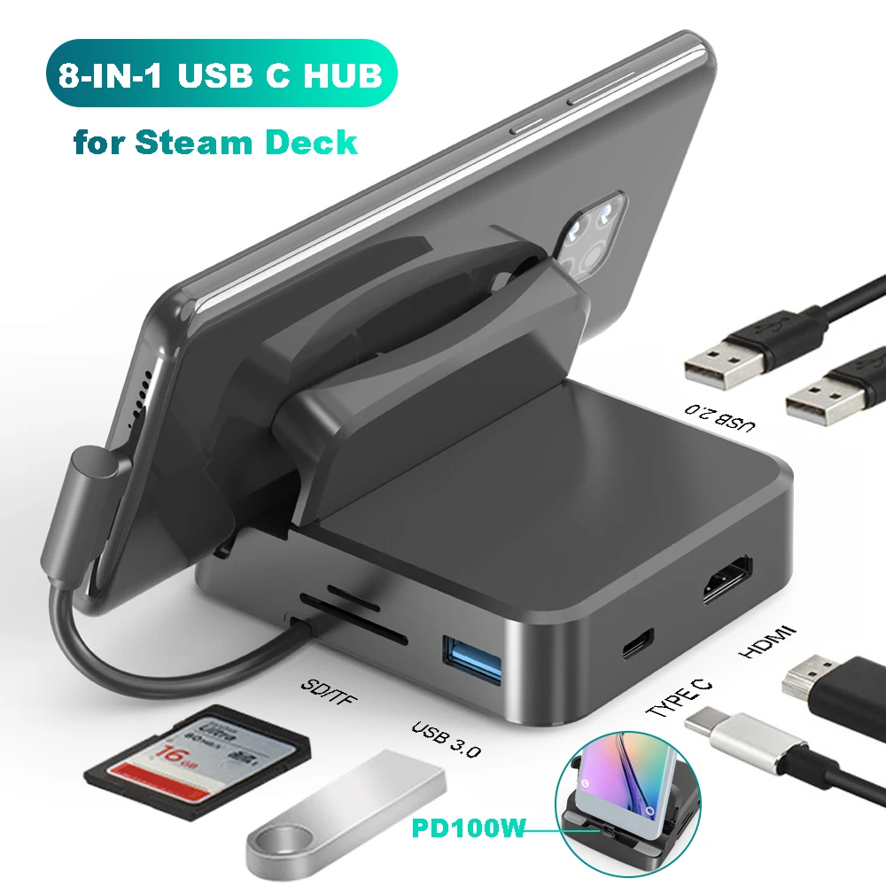 8-IN-1 USB C Docking Station for Steam Deck Nintend Switch Type C to 4K@30Hz HDMI-compatible ...