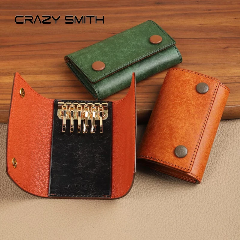 CRAZYSMITH 100% Handmade Genuine Leather Keychain Double Button Key Bag ...