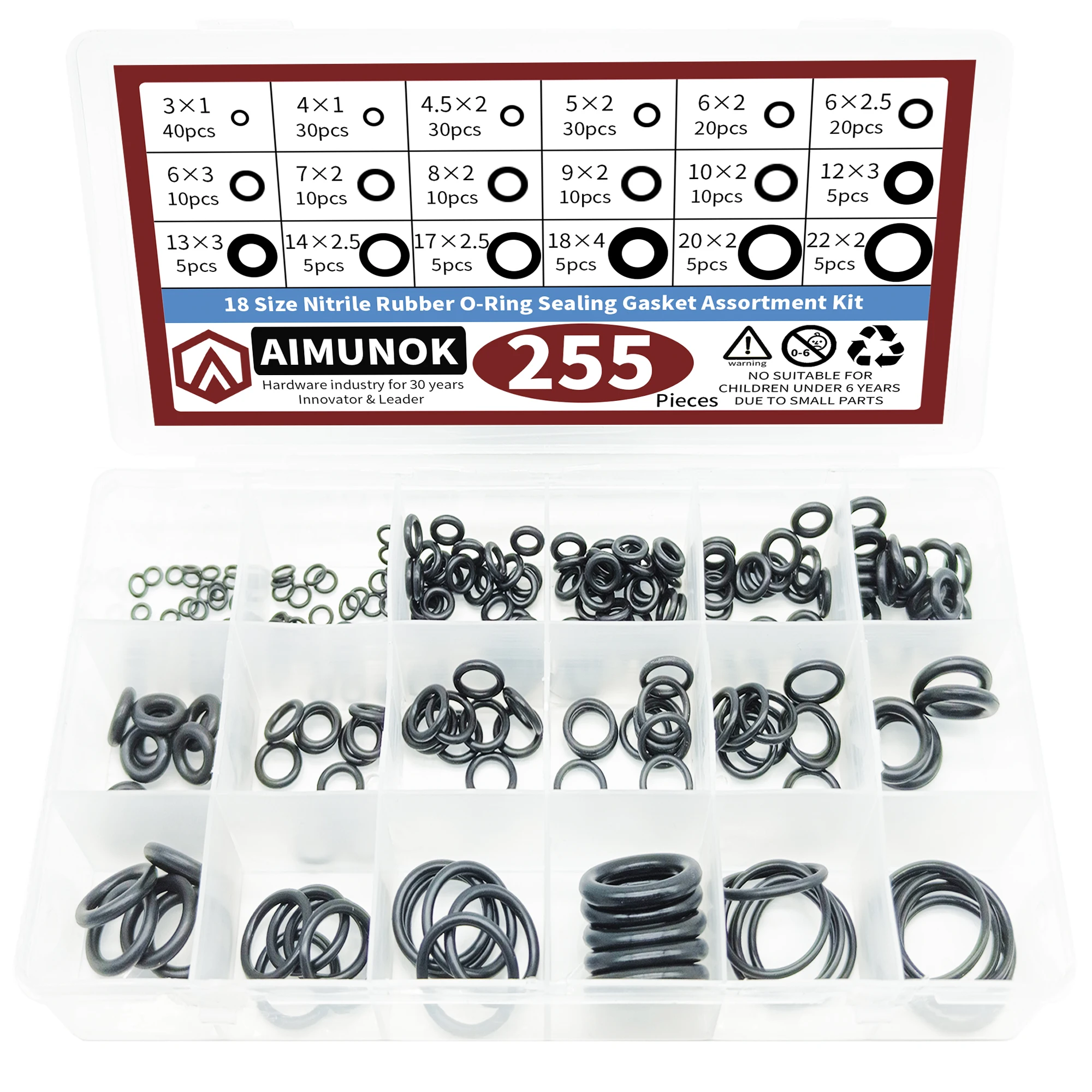 255pcs Rubber O Ring Assortment Kits 18 Sizes Sealing Gasket Washers ...
