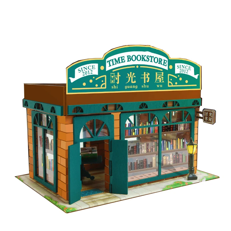 DIY-Doll-House-Miniature-with-Furniture-Kit-Time-Bookstore-Model-Brick ...
