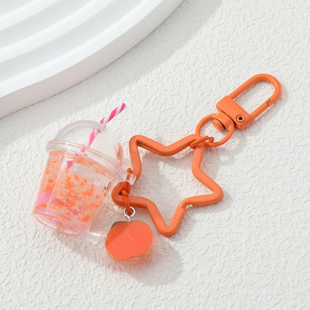 Cartoon Keychains Cute Orange Fruit Juice Key Rings For Women Girls ...