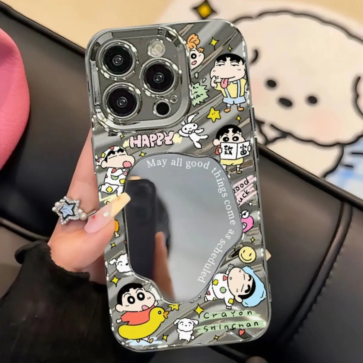 Kawaii-Mirror-Phone-Case-Crayon-Shin-Chan-for-Iphone-15-14-13-12-Pro ...