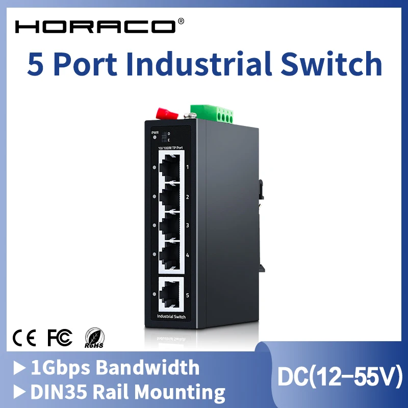 HORACO-5-Port-100M-Industrial-Switch-100Mbps-DIN35-Rail-100Base-T ...