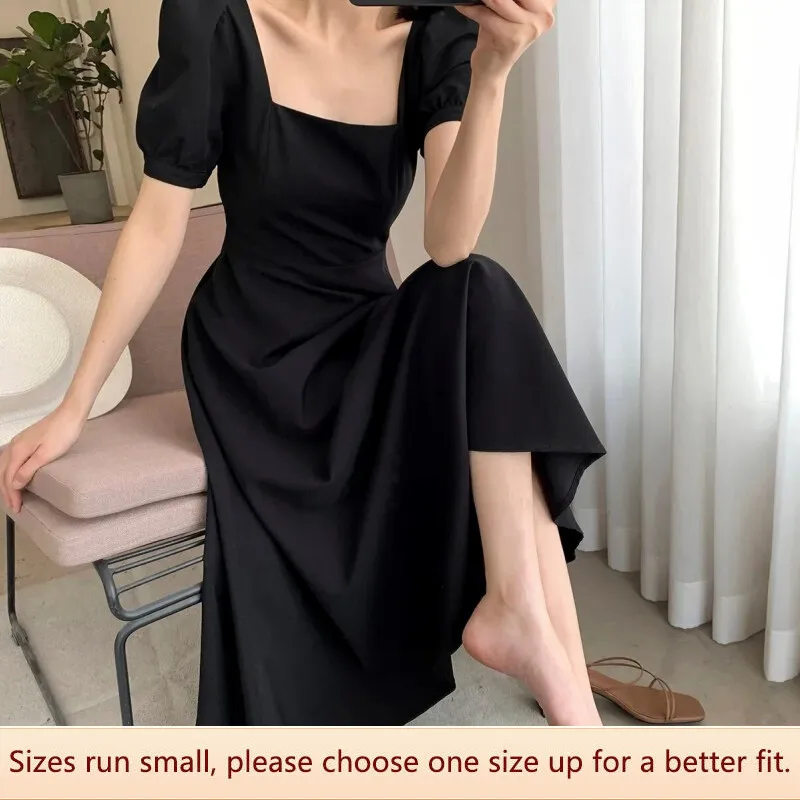 Vestido-elegante-quadrado-preto-para-mulheres-pausa-para-ch-comprimento ...