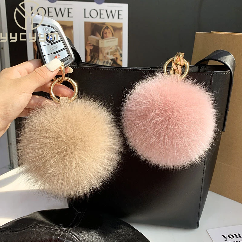 2023-Fluffy-Real-Fox-Fur-Ball-Poms-Keychain-For-Women-Luxury-Pompom-Keyring-Accessories-Bag ...