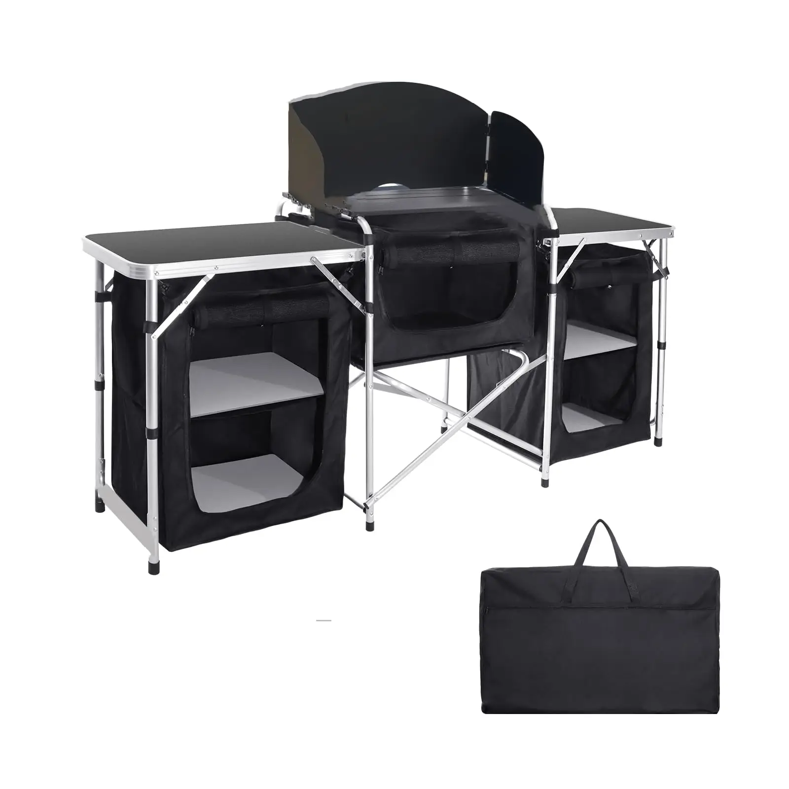 Portable Aluminum Camping Kitchen Table with Storage Cupboards and Bags ...