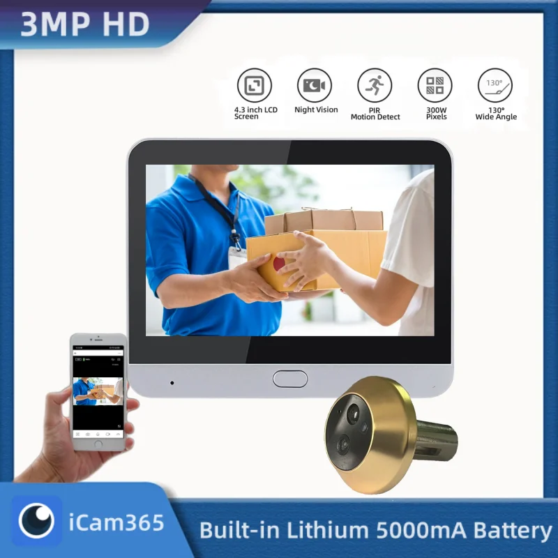 3MP-iCam365-One-Way-Audio-Security-Home-Peephole-Video-Door-Eye-Camera ...