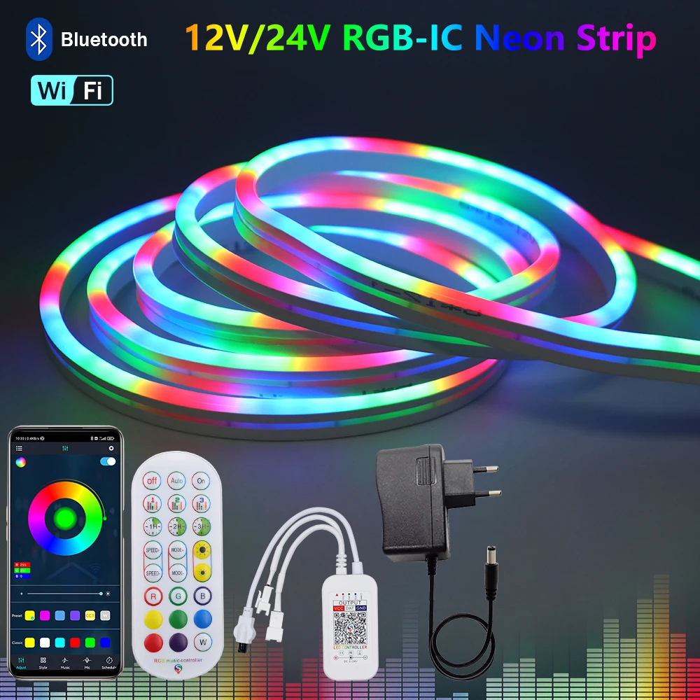 12V-24V-RGB-IC-LED-Neon-Strip-Addressable-Dream-Color-Neon-Rope-Light ...