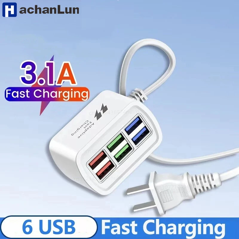 6 USB Charger Power Strip Universal Fast Charging US/EU Plug Phone ...
